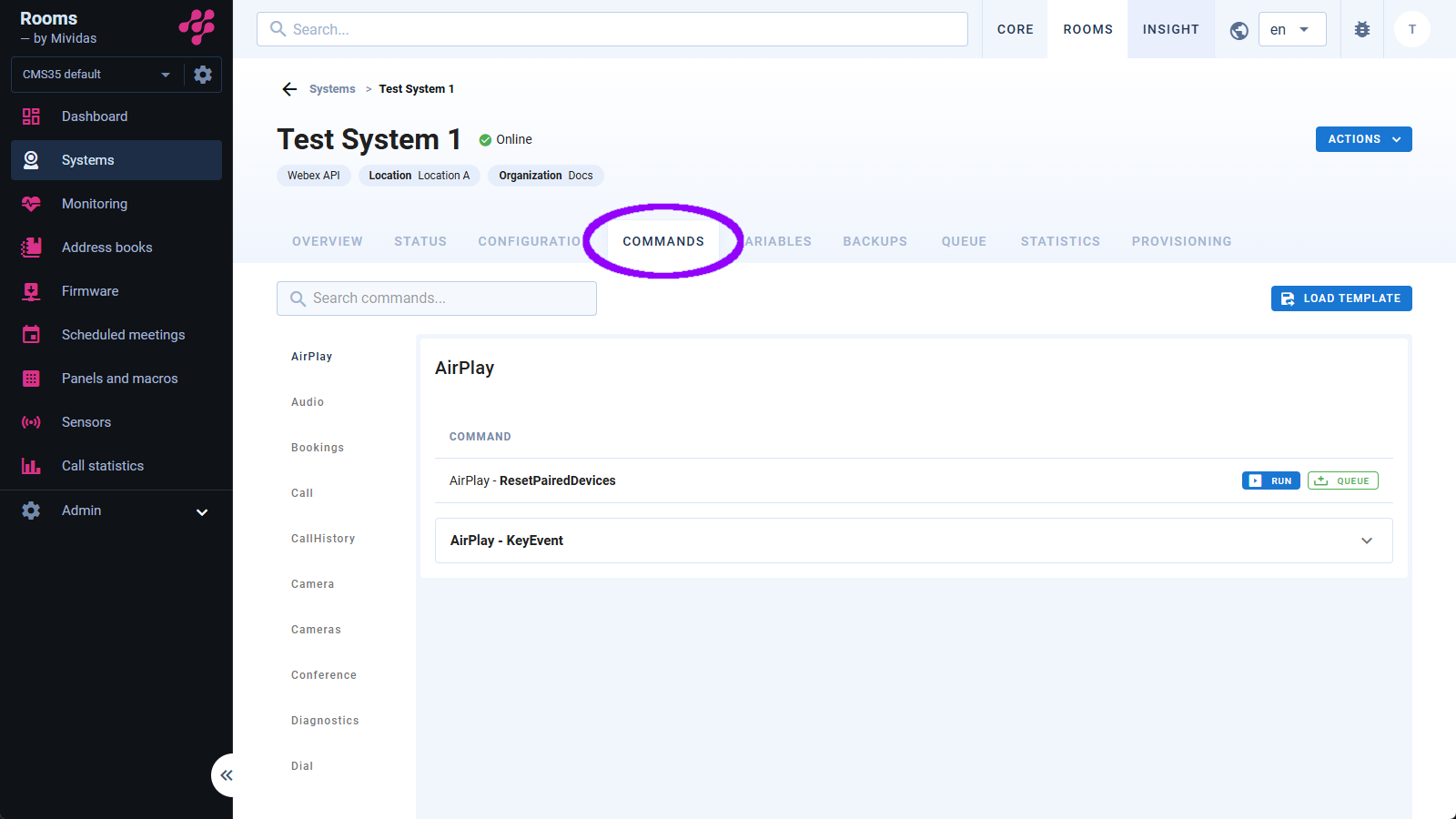 Commands - Mividas Documentation